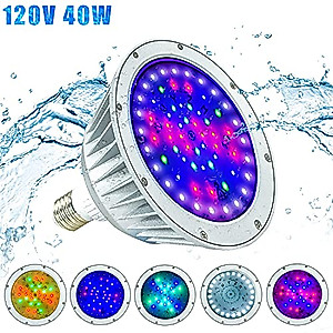 Waterproof 120V 40W Color Changing LED Pool Light Bulb for Inground Swimming Pool,Fit in for Pentair and Hayward Pool Light Fixtures (120V RGBW)