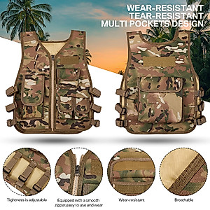 SATINIOR Kids Tactical Vest Army Combat Vest Outdoor with Half Finger Fingerless Short Gloves Breathable (Camouflage Style)
