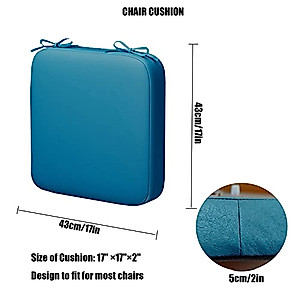 Wuisimiy Patio Furniture Cushions，PU Water Proof Patio Chair Cushion with Ties 16x16in for Garden Patio Funiture ，2 Pack Blue