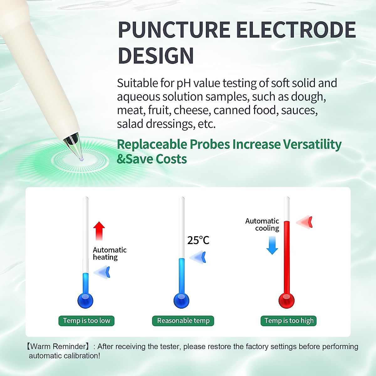 RAINLEOTI Digital pH Meter for Food,Food PH Tester 2 Probe 0.01 Resolution High Accuracy Digital PH Meter with Backlit LCD Display & ATC for Meter,Sourdough,Fruit,Cheese,Bread,Soft Soil Water&Solution