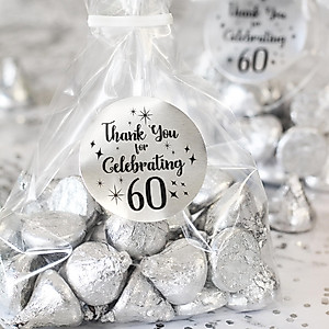 Black and Silver 60th Birthday Thank You Stickers - 1.75 in - 40 Labels