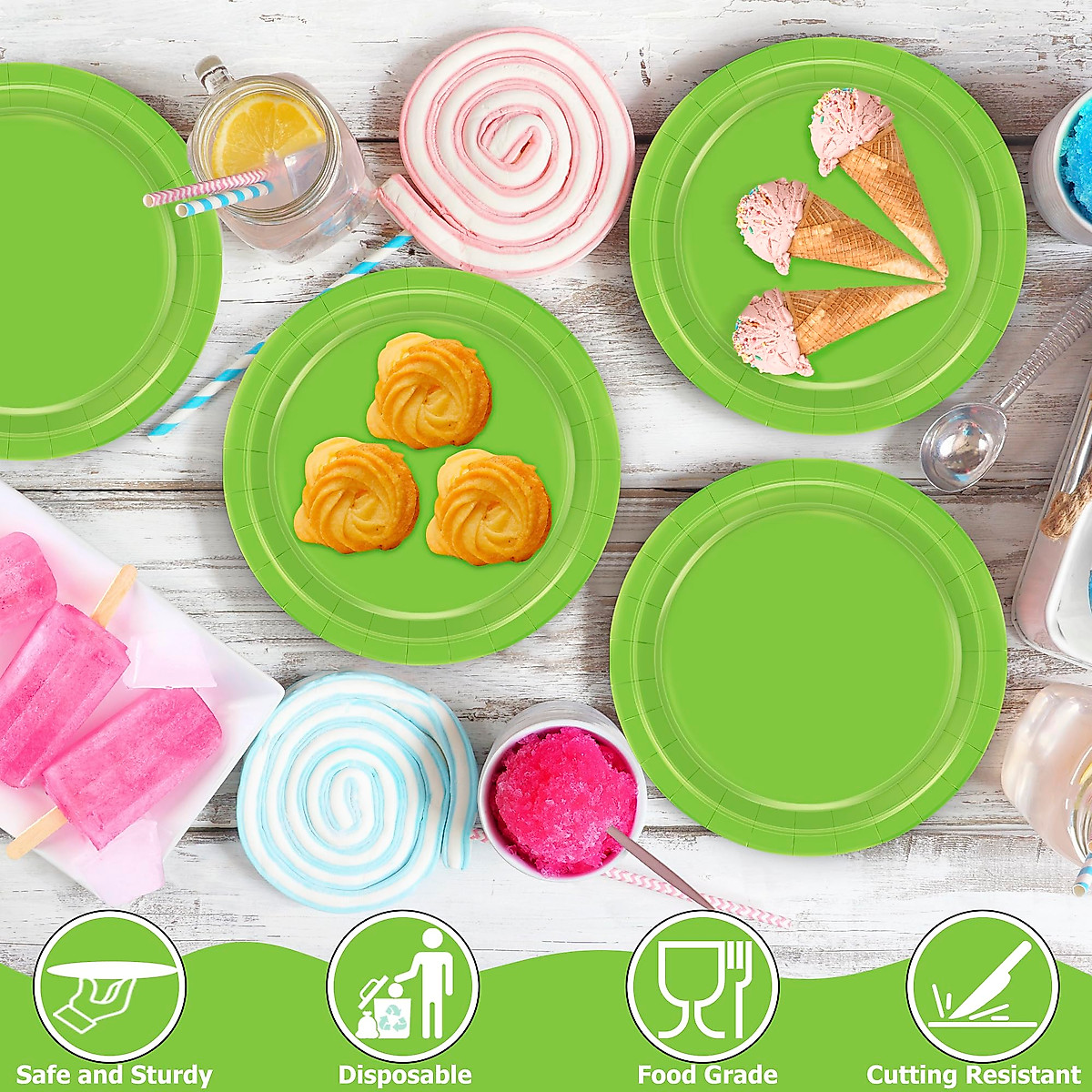 QZYL 50 PCS Disposable Plates Lime Green, 7" Bulk Paper Plates, Dessert Plates Disposable, Heavy Duty Paper Plates, Party Dinnerware for Green Party Theme Wedding Bridal Birthday Party Decorations