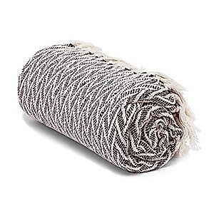 Americanflat 100% Cotton Throw Blanket for Couch - 50x60 - All Seasons Neutral Lightweight Cozy Soft Blankets & Throws for Bed, Sofa or Chair.door or Outdoor Use [Black Cream Chevron]