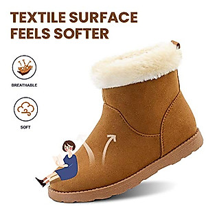 Girls Boots Warm Ankle Winter Boots Kids Soft Plush Lining Fur Collar with Zipper Snow Bootie Indoor Outdoor Shoes for Girls Big Kid 3 US Brown