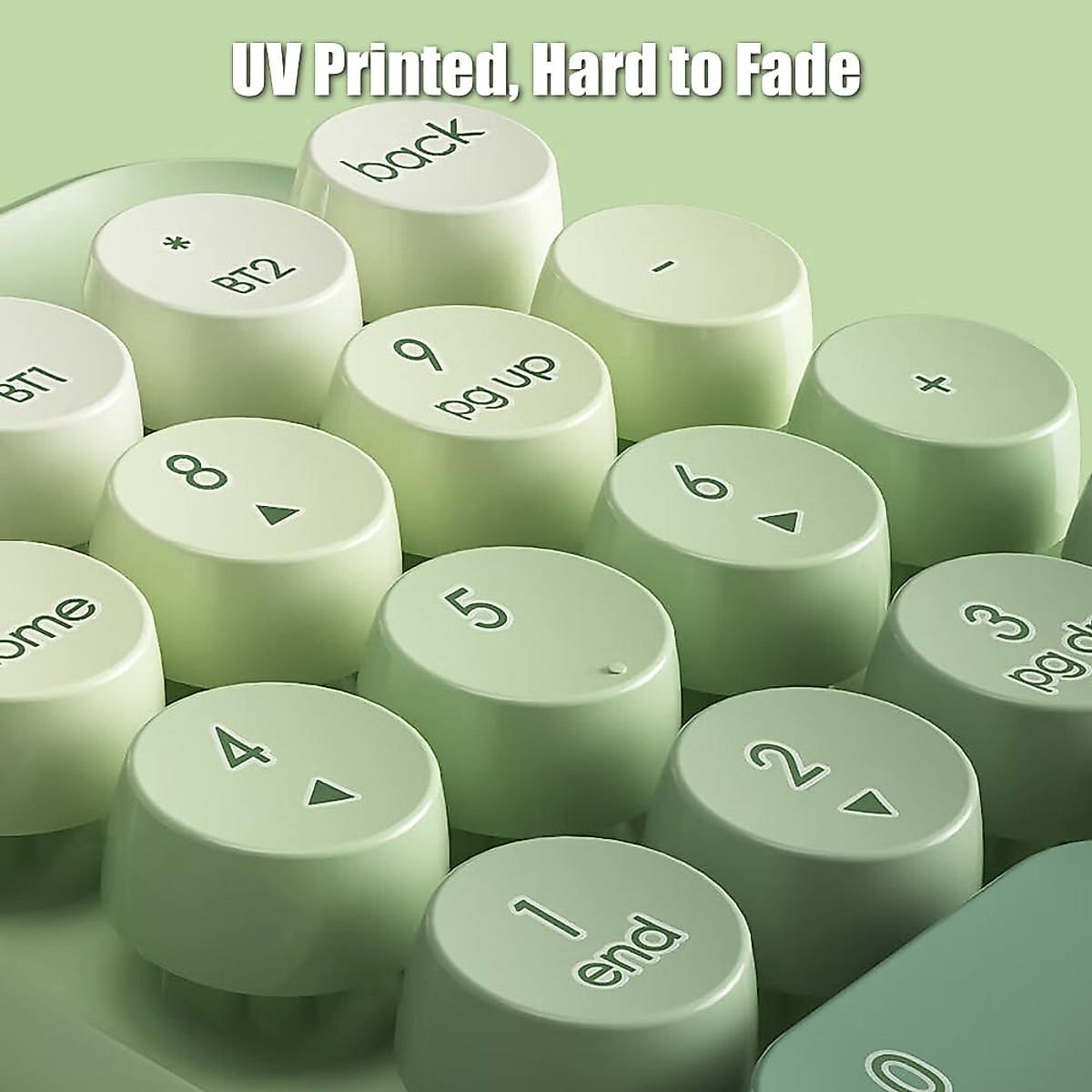 TISHLED Typewriter Style Number Keypad Wireless 2.4G/Bluetooth/USB-C Wired Rechargeable Numeric Pad Linear Membrane Switch 18-Key NKRO Retro Round Keycaps Portable for Multi-Device, Matcha Green