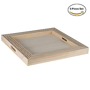 Hammont Wooden Square Nested Serving Trays (Largest Tray is 16") 5 Piece Set of Wood Trays for Crafts with Cut Out Handles | Kitchen Nesting Trays for Serving Pastries, Snacks, Mini Bars, Chocolate