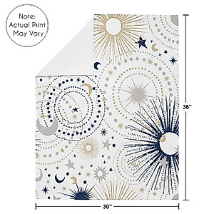 Sweet Jojo Designs Star and Moon Boy Girl Blanket Receiving Security Swaddle for Newborn or Toddler Nursery Car Seat Stroller Soft Minky - Navy Blue Gold Grey Celestial Sky Stars Gender Neutral Unisex
