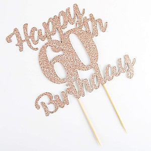 LVEUD 60th birthday cake topper for happy birthday 60 Rose gold 60th cake topper，Happy birthday cake topper cake ornament (60th)
