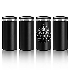 Craft Express Skinny Can Cooler Tumbler Bulk- Double Wall Vacuum Insulated Can Holder for 12 OZ Slim Beer Can - Engraved Stainless Steel Powder Coated Can Cooler Insulator for Xtool - Black 4 Pack