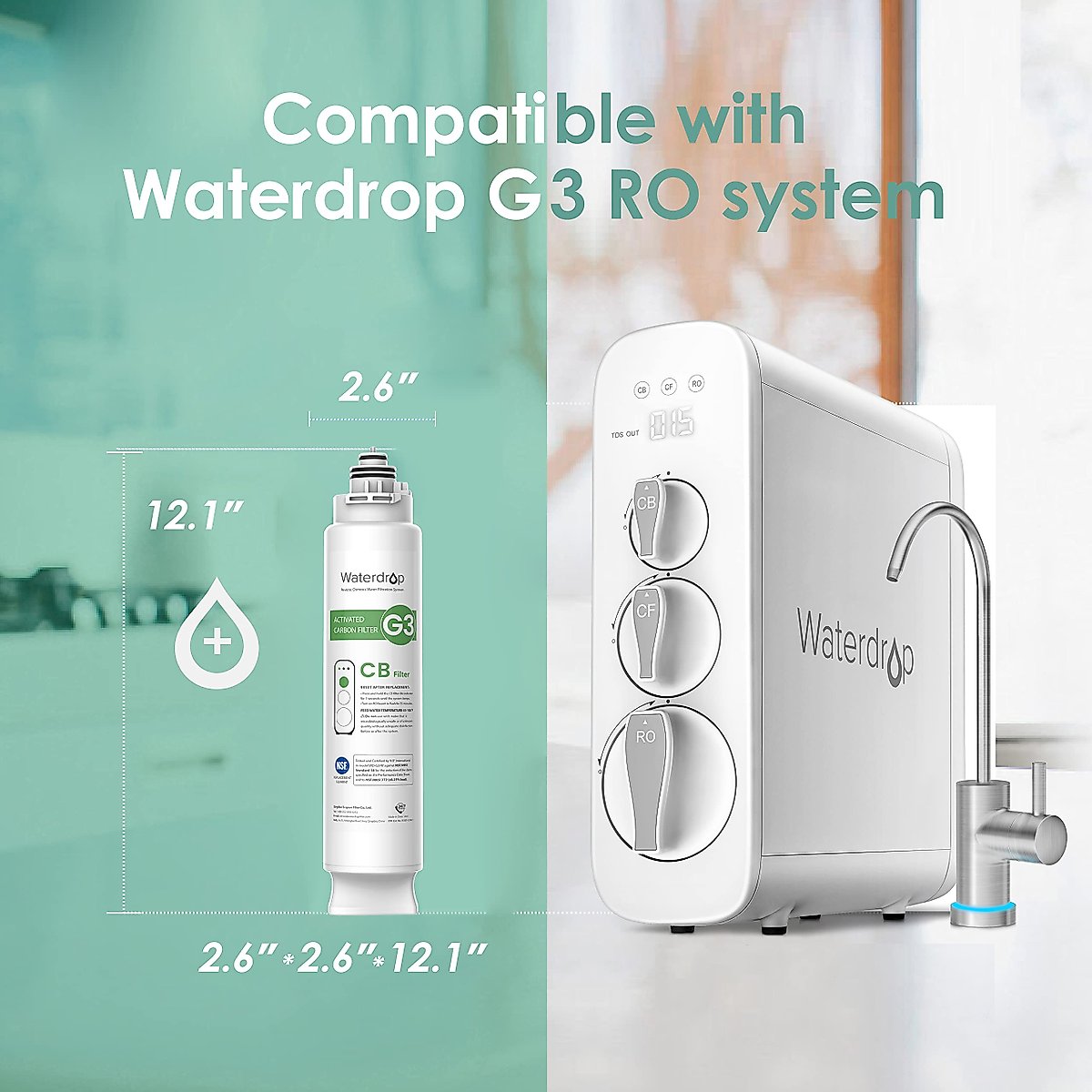 Waterdrop WD-G3-W Replacement Filter, Replacement for WD-G3-W Reverse Osmosis System, CF Filter + CB Filter + RO Filter, New Logo Design