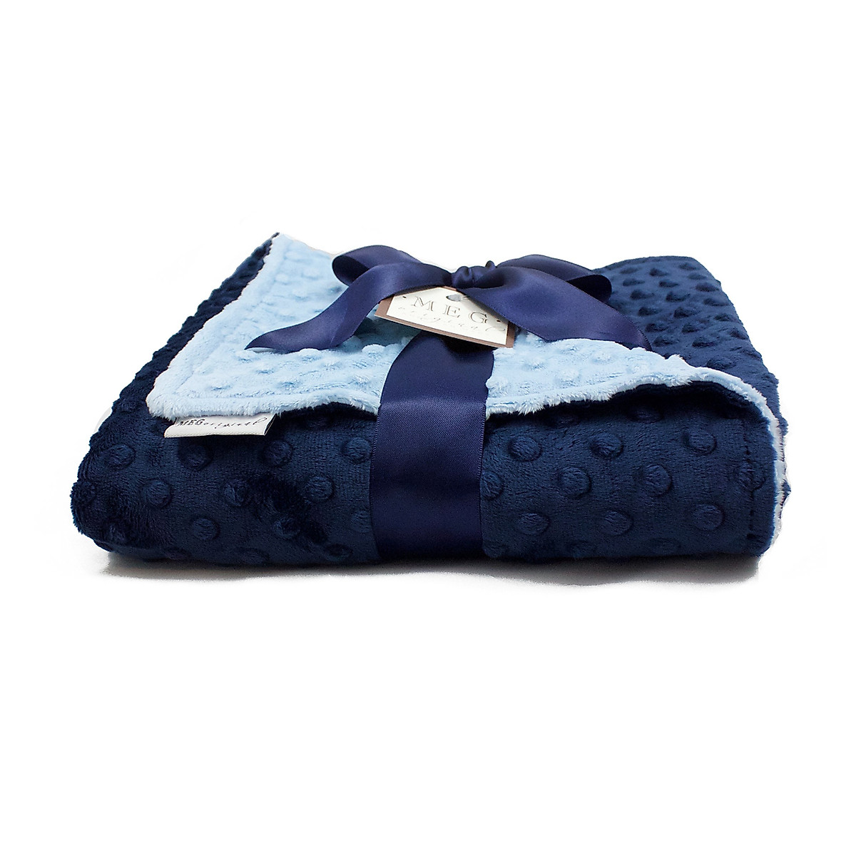 MEG ORIGINAL Navy Blue & Baby Blue Minky Dot Baby Boy Blanket