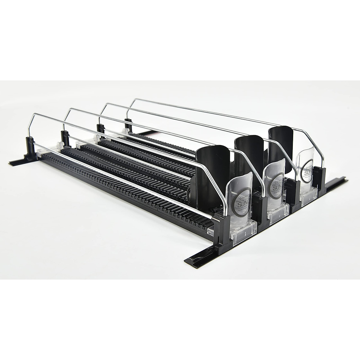 Drinks Organizer for Fridge - Refrigerator Bottle Can Organizer - Glide Pusher Home Refrigerator - Can Dispenser - Beverage Adjustable Organizer (3 Wide) SUND