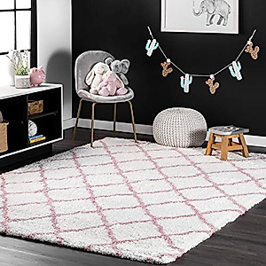 nuLOOM Nelda Trellis Kids Shag Area Rug, 6' 7" x 9', Baby Pink