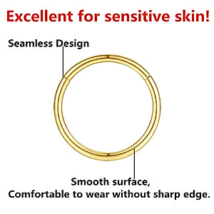 FOLLOWMOON 8mm Septum Ring Gold Nose Rings Hoop 18 Gauge Nose Hoop Helix Daith Tragus Earrings Hinged Segment Septum Clicker Lip Rings 18g Cartilage Earring Nose Piercing Jewelry Surgical Steel