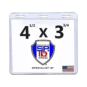 2 Pack - Large 4 1/2 x 3 3/4 Name Badge Holders - Fits 4.5 x 3.5 Nametags - Clear Plastic Horizontal Event Badges w/Extra Room for 4x3 Credentials for Conferences by Specialist ID