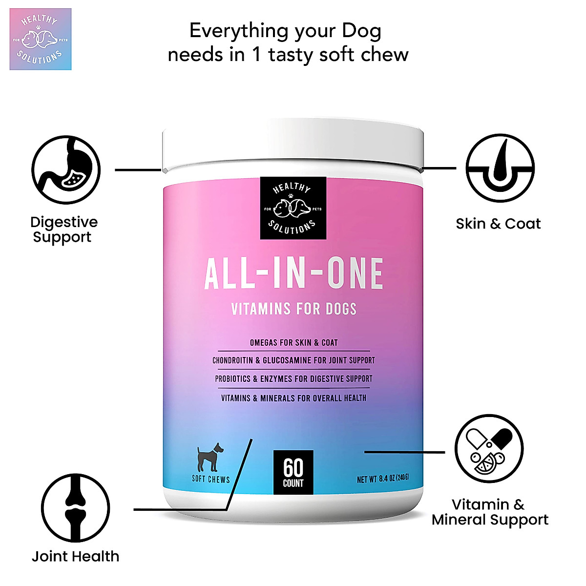 Dog Daily Essentials Bundle - Includes All-in-One Dog Multivitamin, Probiotics for Dogs, & Glucosamine for Dogs - Supports Joints, Digestion, Skin, & Coat - 60ct Soft Chews | Made in USA