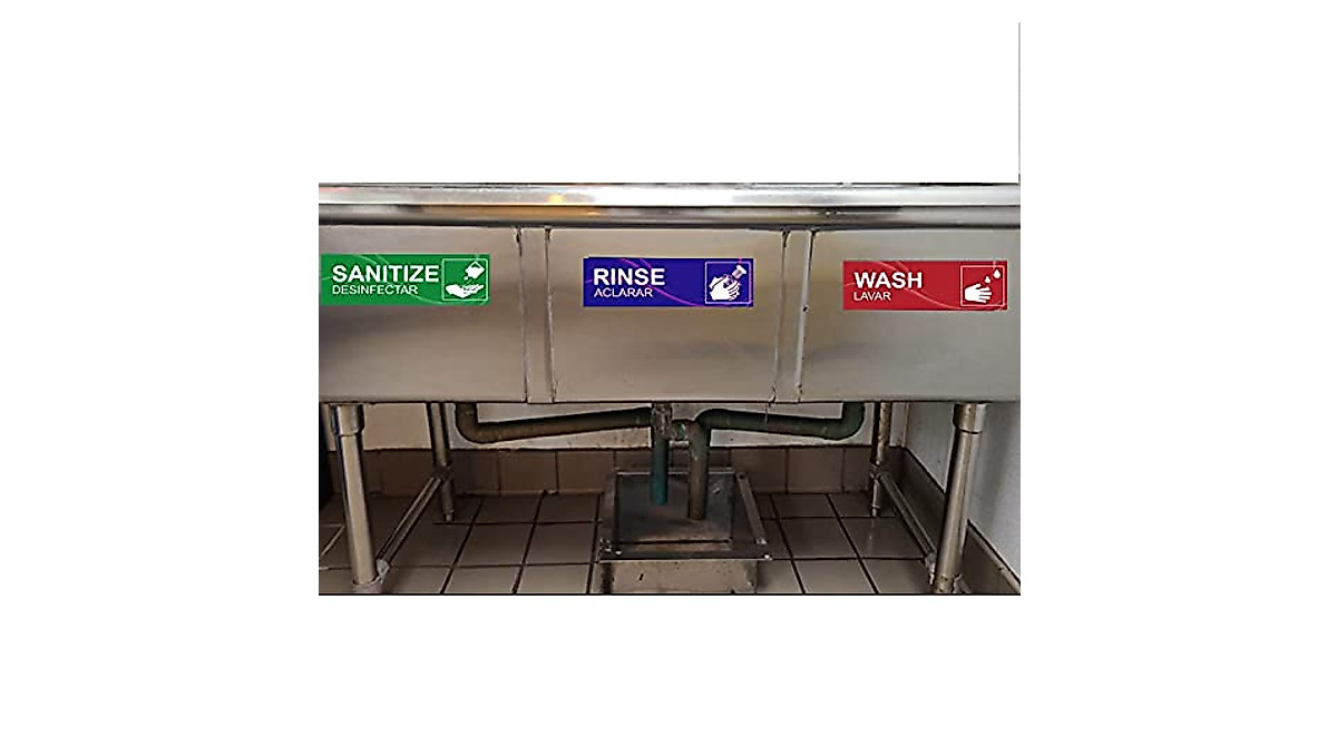 4 Pack Wash Rinse Sanitize Sink Labels for Kitchens