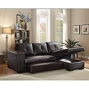 HABITRIO Sectional Sofa with Pull Out Bed, Black PU Leather Upholstered 2 Seats Sleeper Sofa and Reversible Chaise Lounge w/Storage, Modern Design 97" L-Shaped Sleeper Sofa for Living Room, Apartment