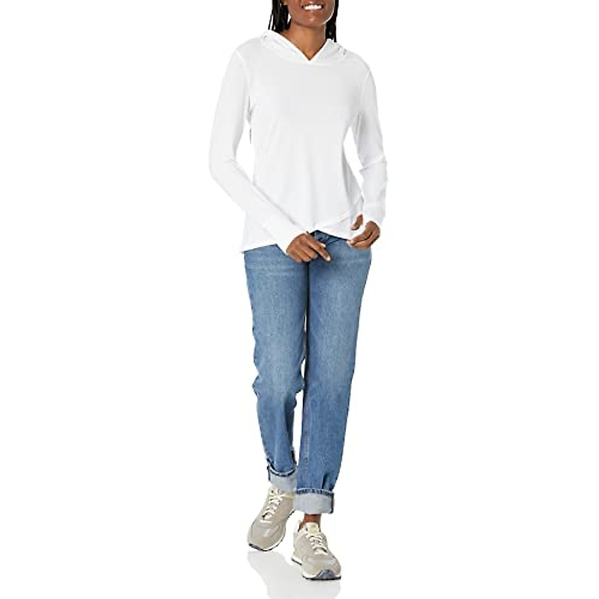 Amazon Essentials Women's Studio Relaxed-Fit Long-Sleeve Cross-Front Hoodie, White, Medium