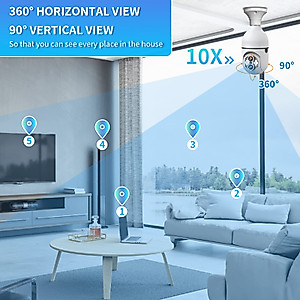 Upgraded 10x Zoom Dual Lens Light Bulb Camera, Waterproof Light Bulb Security Camera, 2MP 360° Light Bulb Camera Wifi Outdoor, 2.4Ghz 30m Auto Tracking Night Vision Motion Detection Light Bulb Camera