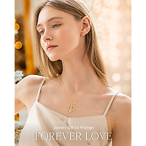 LOUISA SECRET Infinity Heart Birthstone Necklaces for Women, 18k Gold Plated 955 Sterling Silver Forever Love Pendant Jewelry for Her, Ideal Gift for Wife, Girlfriend, Mom on Birthday, Anniversary, Valentine's Day