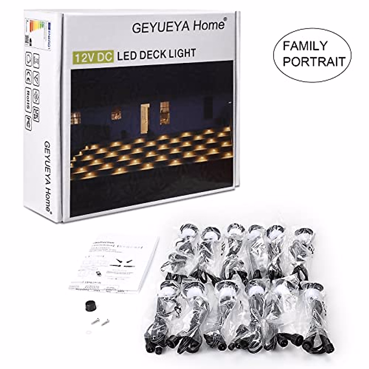 Recessed LED Deck Light Kits 12 Pack, Warm White 3500K with Φ1.22-Inch Black Protecting Shell , 12V Low Voltage Landscape In-ground Lighting, IP67 Waterproof Outdoor Step Stair Lights for Garden