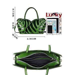 PIJUSHI Designer Leaf Handbags and Purses for Women Top Handle Satchel Shoulder Bag (22352 Green)