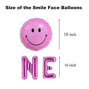 Pink Smile Face Balloons for 1st Birthday Decors| One Happy Dude Foil Balloons, 18" Pack 3| Happy Face Balloons for Smile Face Birthday Party Decorations| Preppy Style Balloons for Bachelorette Party,
