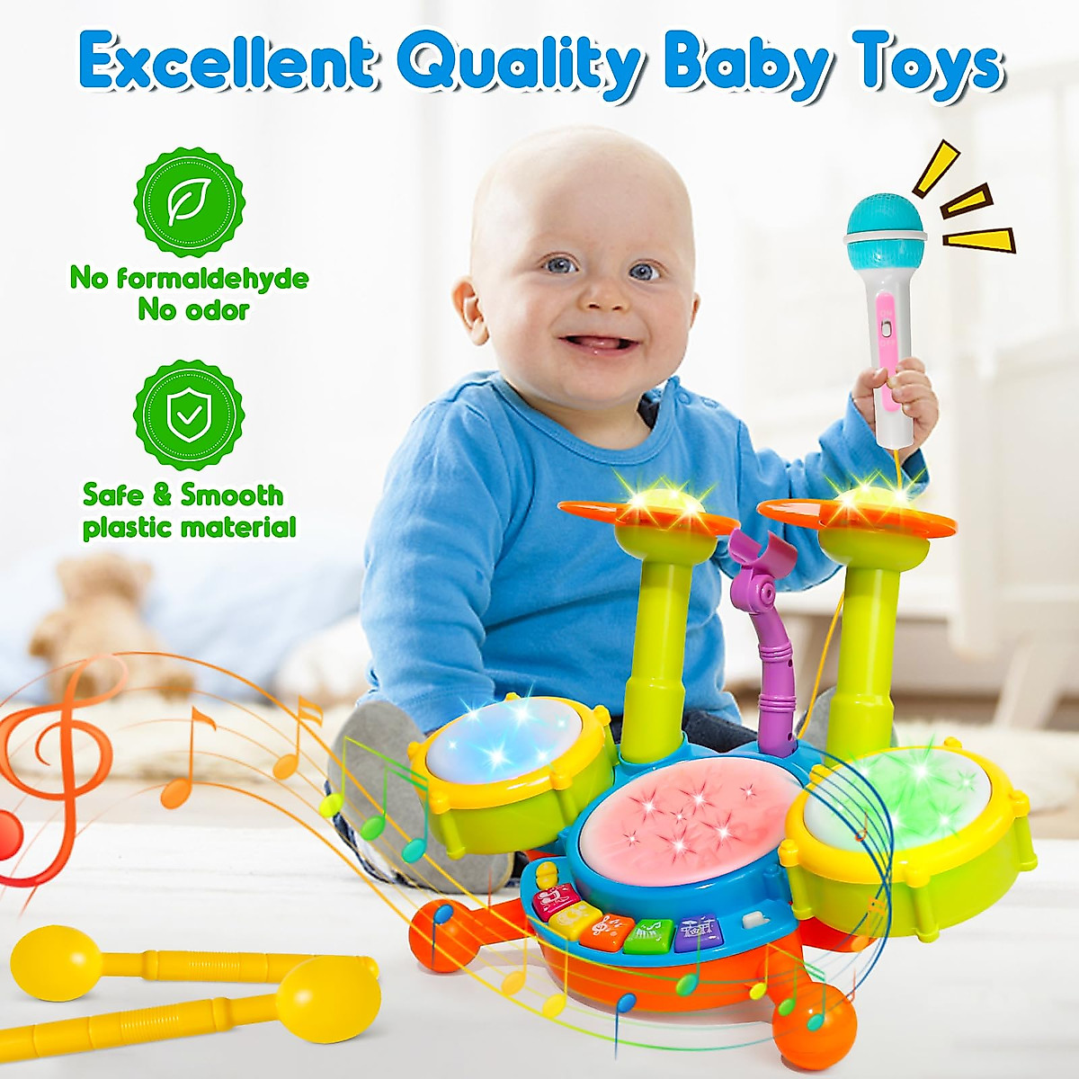 Drum Set for Toddlers 1-3, Toys for 1 Year Old Boy Birthday Gift, Kids Drum Set Musical Toys for Toddlers 1-3, Baby Drum Set with Microphone Toddler Drum for Ages 2-4 Brithday Gifts for Boys Grils