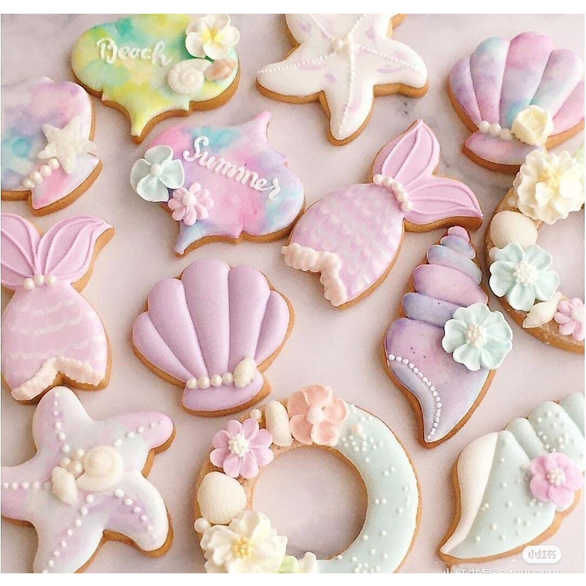 Q-BAKER Mermaid Cookie Cutters,Mermaid tail, Starfish, Seashell-Stainless Steel Holiday Cookie Cutters Shapes for Baking Gift