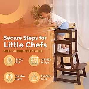 SDADI Kids Kitchen Step Stool Holds up to 150 Pounds with Safety Rail, Wide Platform Design, 4 Anti Slip Strips for 18 to 36 Months Old, Espresso