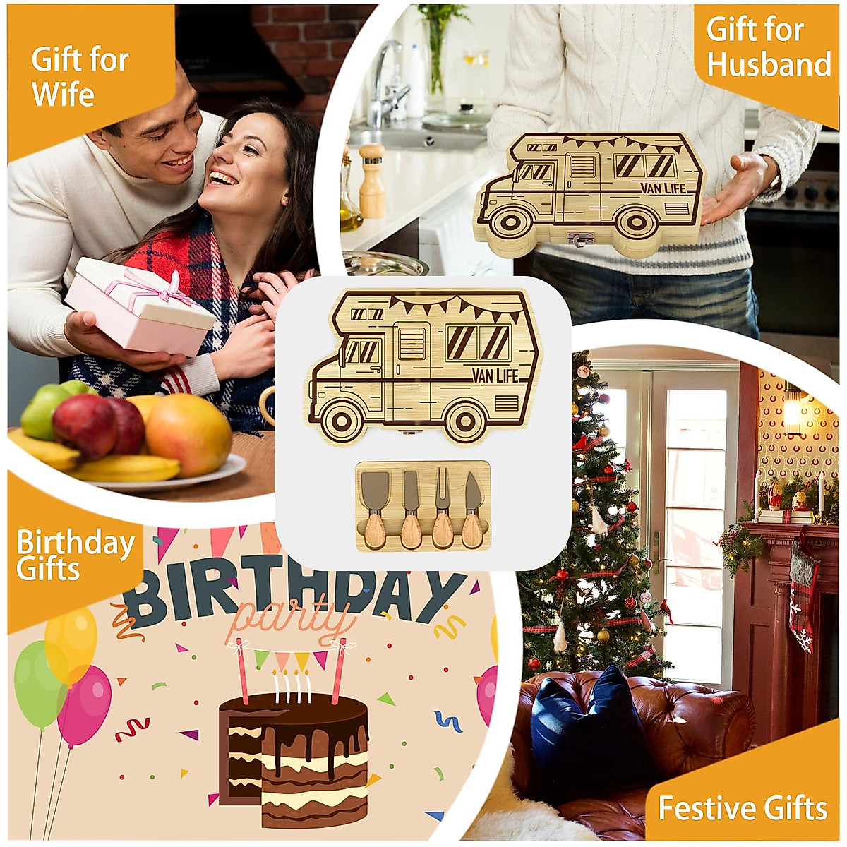 RV Bamboo Charcuterie Boards Outdoor Travel Folding Serving Platter with Cheese Knives Personalized Picnic Tray Cool Christmas Birthday Gifts for Women Men Camper