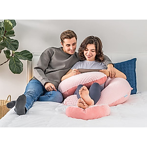 QUEEN ROSE E Shaped Pregnancy Pillows for Sleeping, Detachable Body Pillow for Pregnant Side Sleeper, Pink Bubble Velvet, 60in