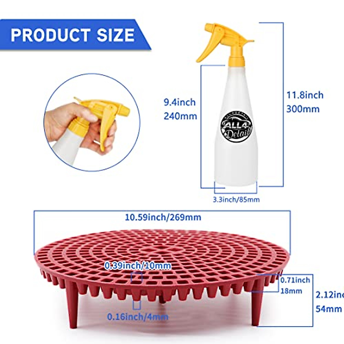 ALL4DETAIL 5 Gallon Bucket Dolly, Rolling Bucket Dolly with 5 Rolling Swivel Casters - Bucket Dirt Trap - Spray Bottle - Perfect for Car Washing Detailing Smoother Maneuvering