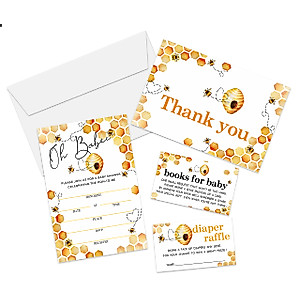 Baby Shower Invitation Set, Books For Baby, Thank You, Diaper Raffle, Fill In Invites Cards, Each Design 25 Cards & Envelopes (Total 100 Cards) – (bb013-taozhuang)
