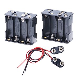 Hilitchi 2Set 8 x AA Thicken Battery Holder and T Type Wired Battery Clip Standard Snap Connector