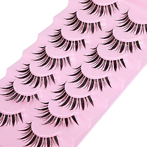 Spiky Manga Lashes 14MM Anime Short Japanese False Eyelashes Natural Wispy Korean Clear Band Cosplay Lashes Pack 7 Pairs by Goddvenus