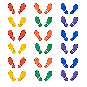 18 Pairs 36 Prints Colorful Kids Size Shoes Footprint Stickers Footprint Decals for Office School Floor Wall Stairs to Guide Directions, 6 Colors
