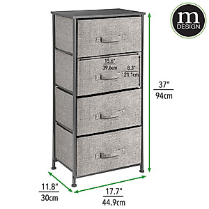mDesign Tall Dresser Storage Tower Stand with 4 Removable Fabric Drawers - Steel Frame, Wood Top Organizer for Bedroom, Entryway, Closet - Lido Collection - Black/Graphite Gray