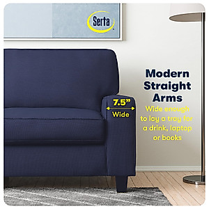Serta Palisades 78" Track Arm Sofa, Easy Care Polyester, Soft Pillow Back, Pocket Coil Seat Cushions, Removable Covers, Loveseat or Couch for Small Spaces, Living Rooms or Bedrooms, Navy Blue