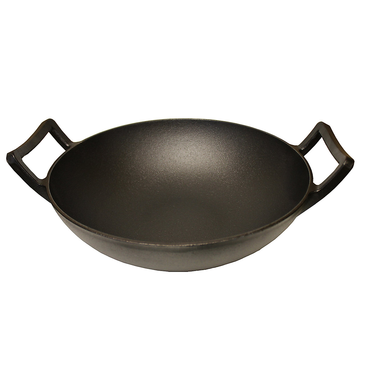 Kasian House Cast Iron Wok, Pre-Seasoned with Wooden Lid 12" Diameter and Large Handles, Stir Fry Pan