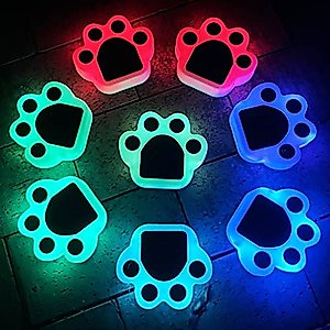 EMINGSKY Solar Light Paw Prints for Ground Path Dog Paw Garden Lights for Walkway Yard Lighting (8 Pack Color Changing Light)