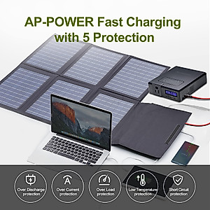 ALLPOWERS Foldable 60W Solar Panel Charger - Waterproof Portable Panel with 18V DC, 60W USB-C and USB-A Outputs for Laptops, Cell Phones, Solar Generators and 12V Batteries