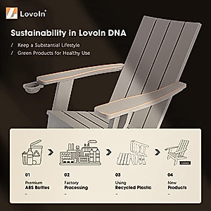 LovoIn Adirondack Chair Outdoor Patio Chairs with Cup Holder, Low-Maintenance Weather-Resistant Poolside Chair for Deck, Garden, Fire Pit, Modern Design, Max Weight 350lbs, Taupe
