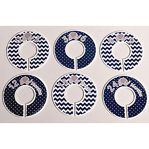 C189 Boy Baby Nursery Closet Clothing Size Divider Navy Elephants Set of 6