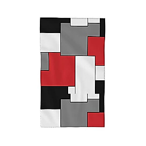 Abucaky White Black Grey and Red Irregular Geometric Hand Towel for Bathroom Soft Absorbent Fingertip Towel Multi-Purpose Towels for Bath, Gym and Spa