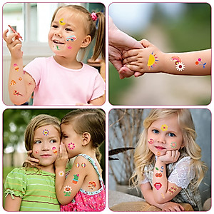 VERSRH 8pcs Groovy 70’s Temporary Tattoos, 91 Design Cute Fake Tattoos for Kids Party Favor, Cartoon Waterproof Body Sticker Decoration, 70’s Retro Hippie Theme Tattoo for Boys Girls Birthday Party