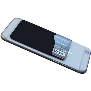 Adhesive Cell Phone Wallet for Back of Phone Case. Silicone Stick On Sleeve for iPhone, Android & Flat Surfaces, Great for Credit Cards, Business Card, Money & ID Card (Black 1 Pack)