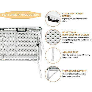 HooKung 4ft Folding Utility Table Fold-in-Half Portable Plastic Indoor Outdoor Picnic Party Dining Camp Tables