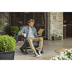 Keter Adirondack Rocker Resin Outdoor Furniture Patio Chair -Perfect for Porch, Pool, and Fire Pit Seating, Dark Grey